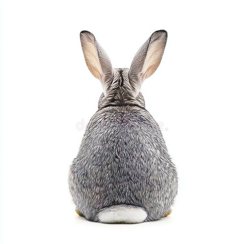 A Rear View of a Brown Bunny, Set Against a Plain White Background ...