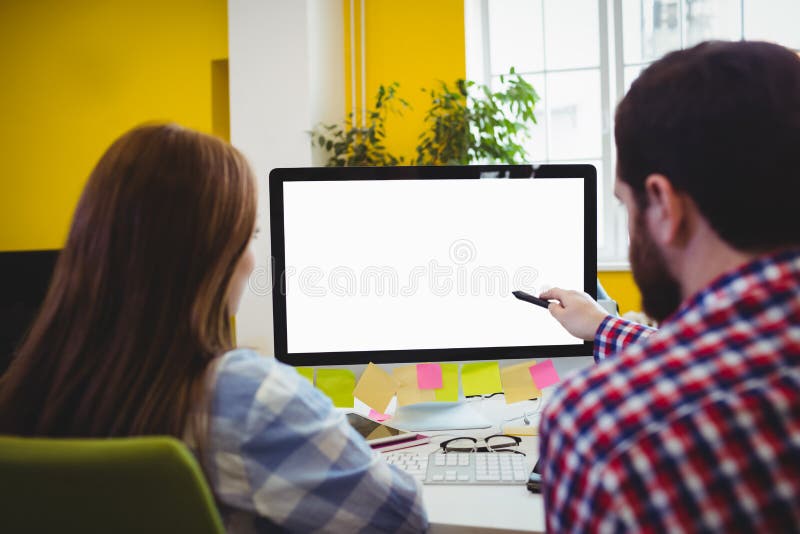 Rear View of Business People with Computer Stock Image - Image of adult ...