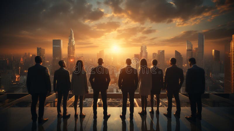 Rear View of the Businesspeople Team Success Celebration while Standing ...