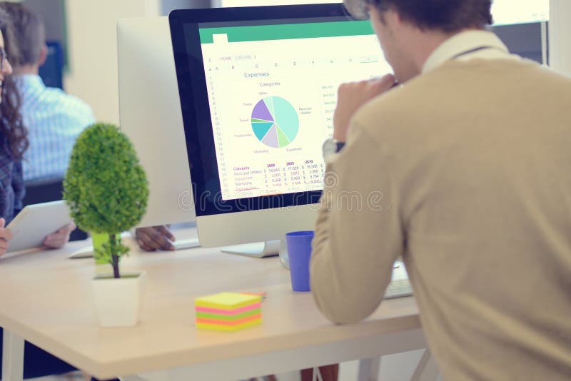 Rear View of a Businessman Analyzing Graph on Computer Stock Image ...