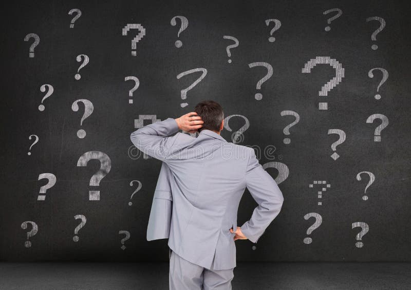 Rear View of Businessman Looking at Questions Mark on Blackboard Stock ...