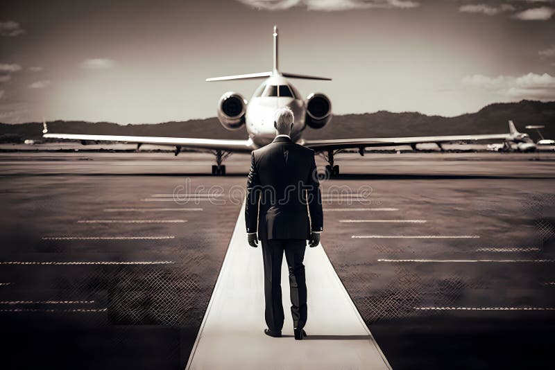 Rear View of Businessman Walking Towards Corporate Jet. Neural Network ... Rear View of Businessman Walking Towards Corporate Jet. Neural Network ...