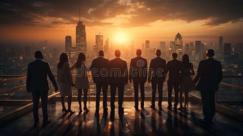 Rear View of the Businesspeople Team Success Celebration while Standing ...