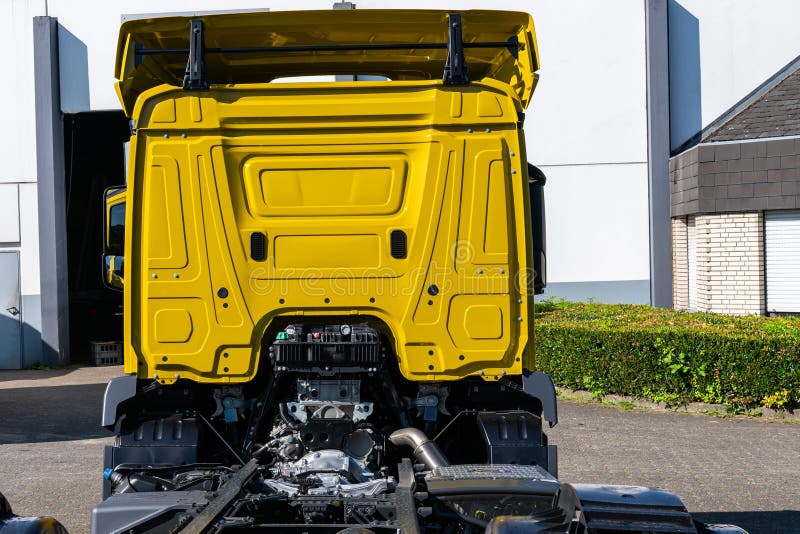 Rear View of the Cab of a Yellow Cargo Semi-trailer Stock Photo - Image ...