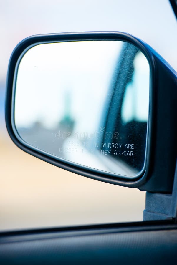 Rear View Automobile Mirror Blurred Object Warning Stock Image - Image ...