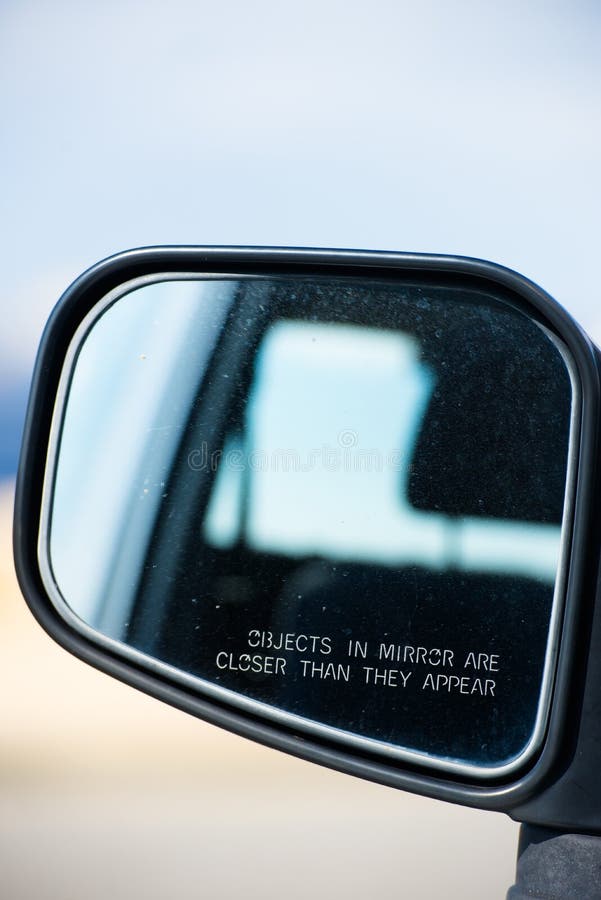 Rear View Automobile Mirror Blurred Object Warning Stock Image - Image ...