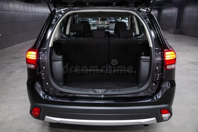Rear View of a Car with an Open Trunk. Stock Image - Image of clean ...