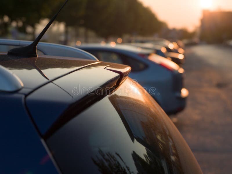 Rear View of a Car on Sunset Stock Photo - Image of modern, area: 60693886