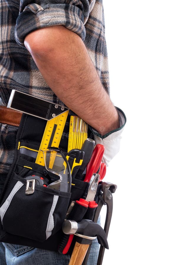 Carpenter with Work Tools on a White Background. Carpentry Stock Photo ...