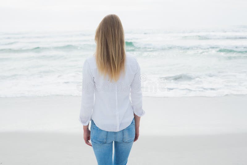Rear View of a Casual Blond at Beach Stock Photo - Image of person ...