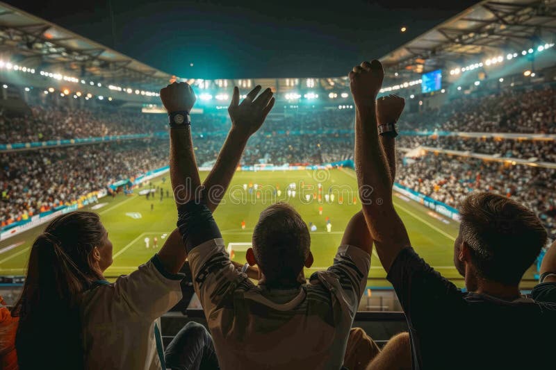 Rear View of Cheering Crowd at a Soccer Stadium during a Match Stock ...