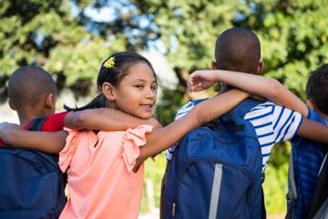 Rear View of Classmates with Arms Around at Campus Stock Image - Image ...