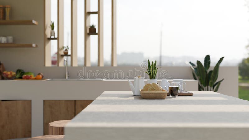 Rear View Close-up Image of a Modern Kitchen Countertop in a Modern ...