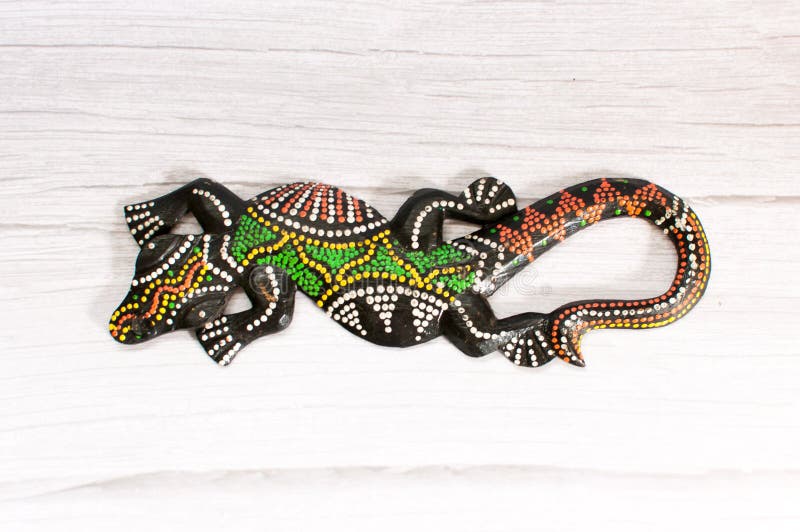 Rear View of a Colourful and Decorative Lizard on a Wooden Gray ...