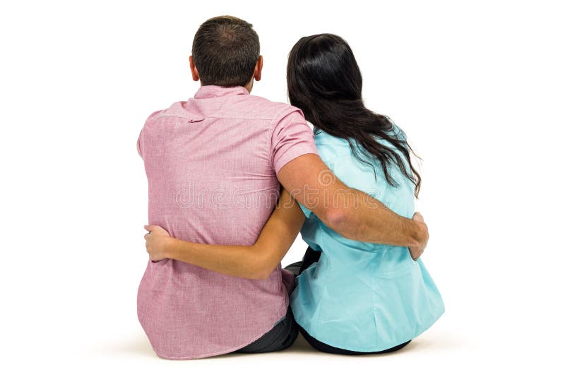 Rear View of Couple Hugging Sitting Stock Image - Image of hair ...