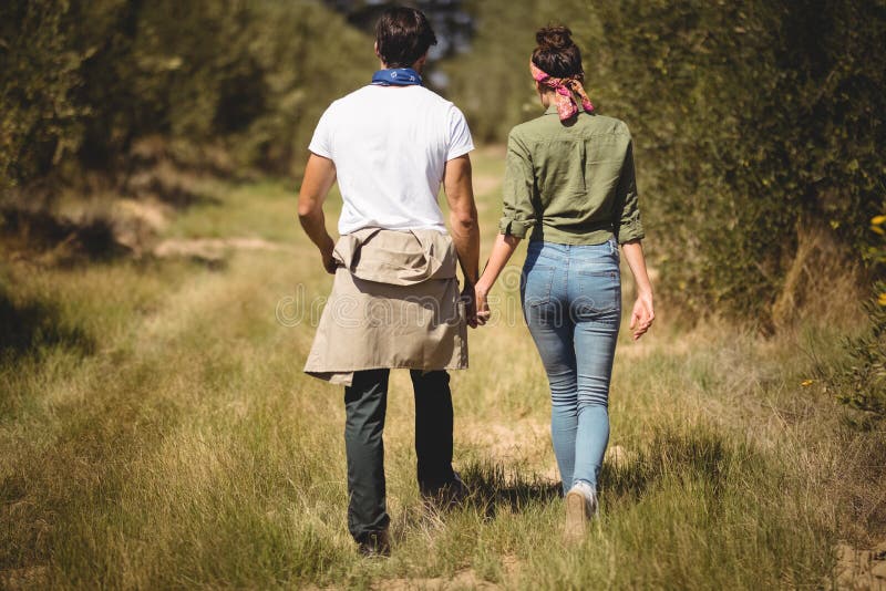 Rear View of Couple Walking at Olive Farm Stock Image - Image of growth ...