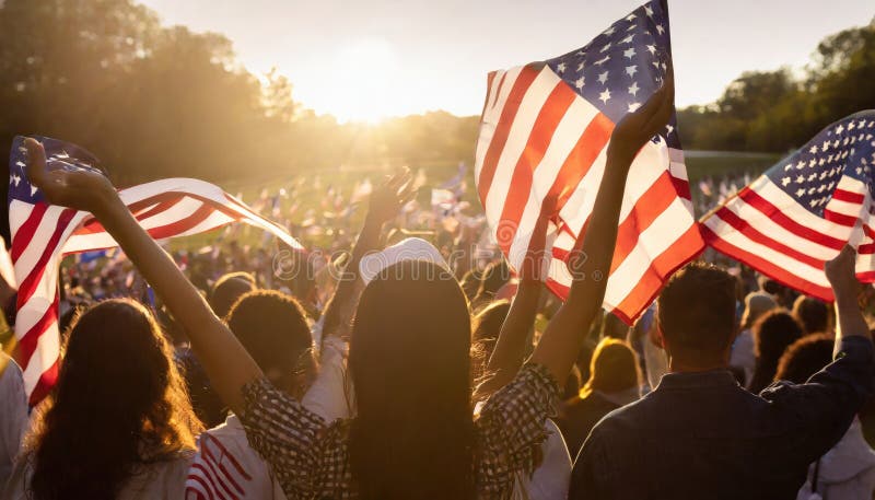 Crowd of American People Waving Flags, Generated with AI Stock ...