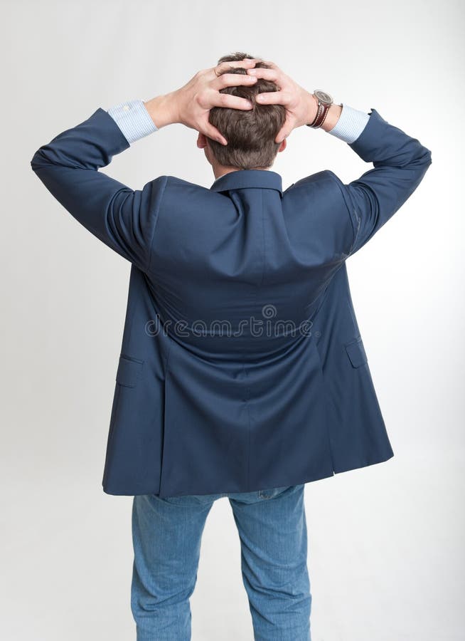 Rear View of Man in Swimming Trunks Looking Far Stock Image - Image of ...