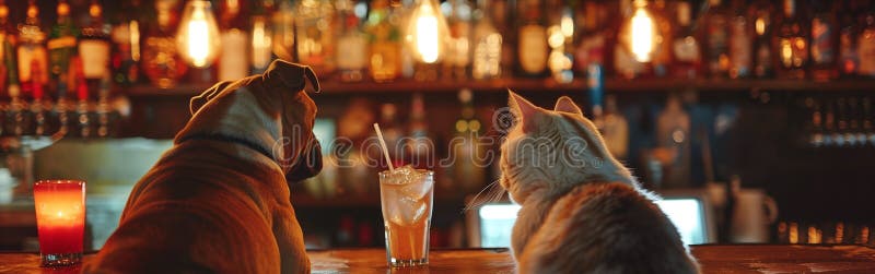 Dog and Cat Drinking and Chatting in Bar. Stock Illustration ...
