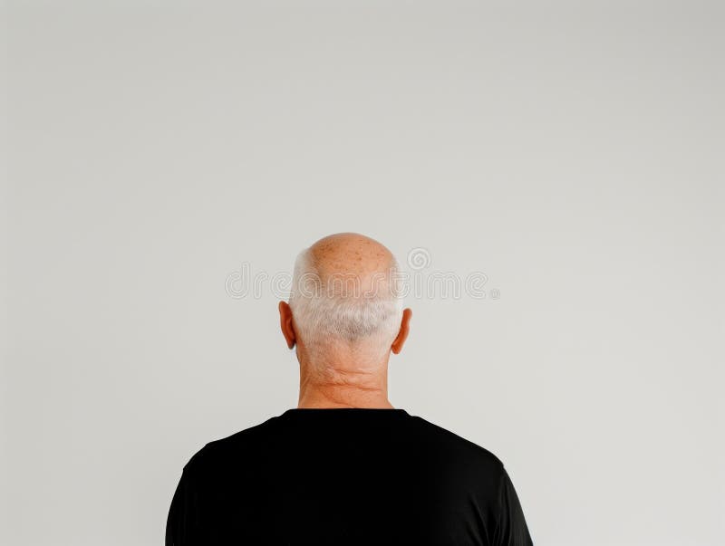 Rear View of Elderly Bald Man with White Hair Against Plain White ...