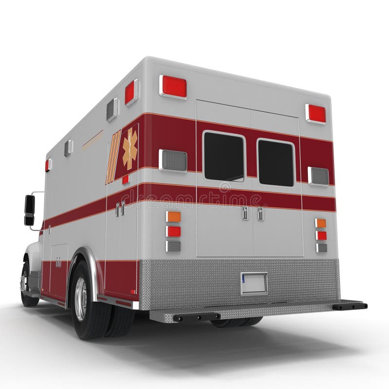 Rear View Emergency Ambulance Car Isolated on White. 3D Illustration ...