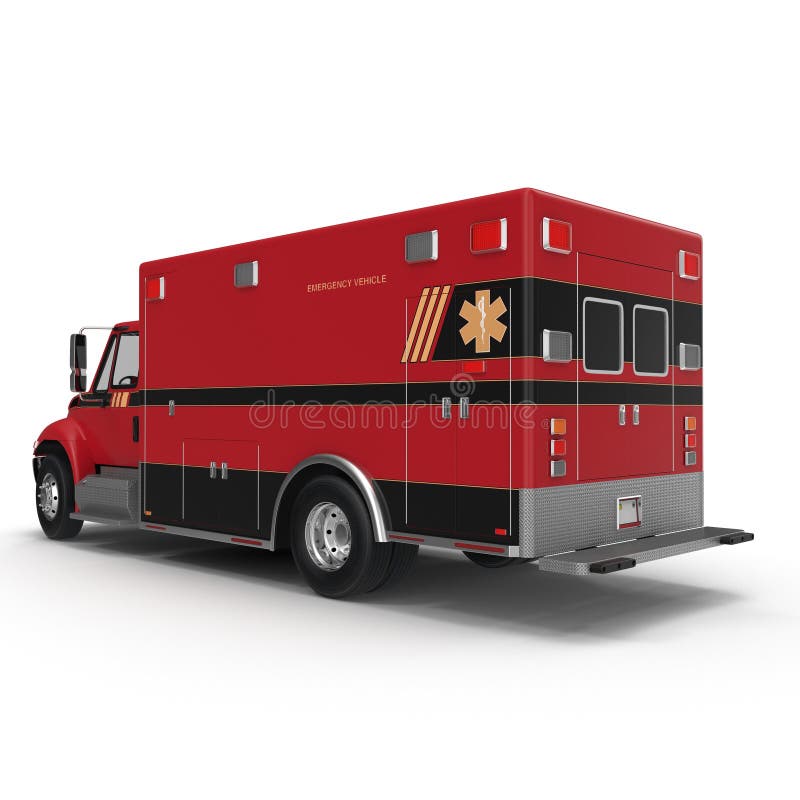 Rear View Emergency Ambulance Car Isolated on White. 3D Illustration ...