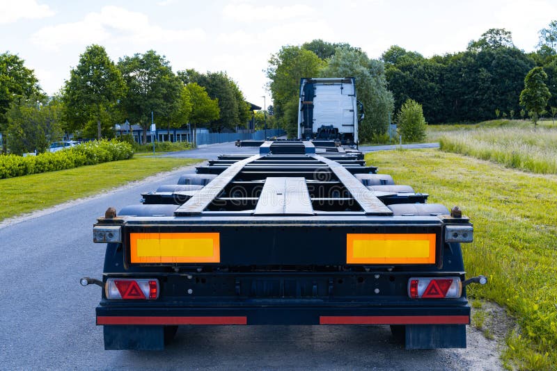 Rear View of an Empty Semi-trailer Standing on the Side of the Road ...