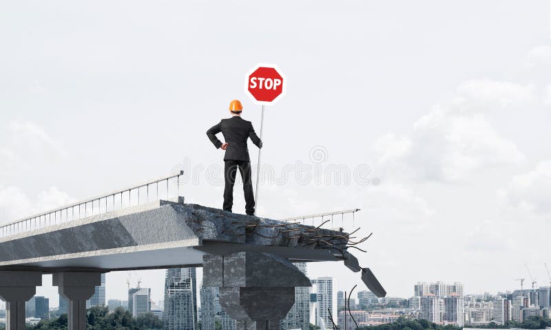 Confident Engineer Holding Street Safety Sign. Stock Image - Image of ...