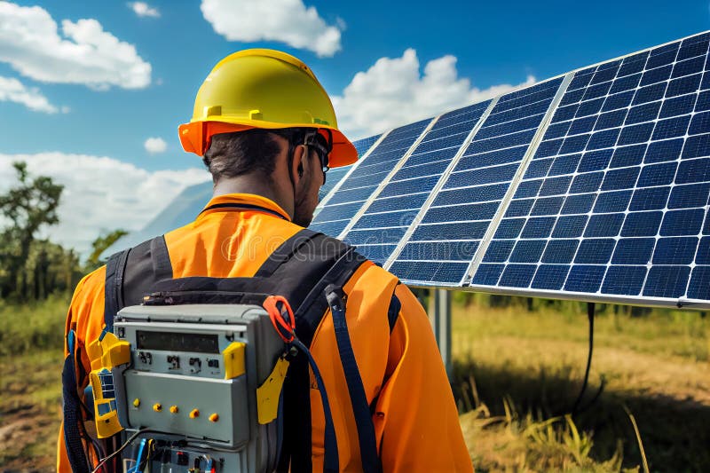 Rear View Engineer Testing Solar Panels. Generative AI, Generative, AI ...