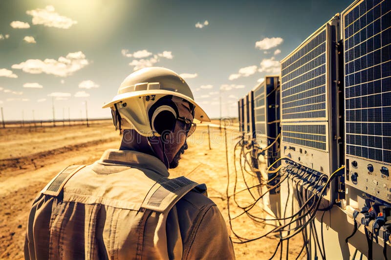 Rear View Engineer Testing Solar Panels. Generative AI, Generative, AI ...