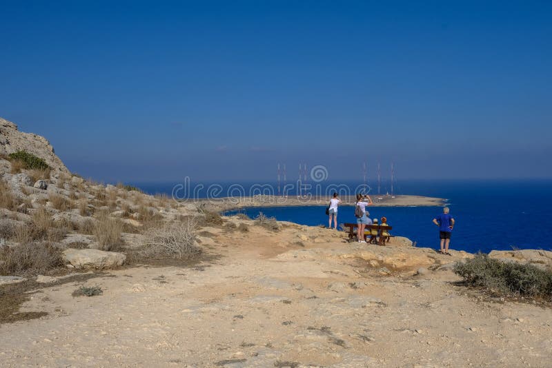 Rear View of a Family Admiring the View at Cape Greco in Cyprus ...