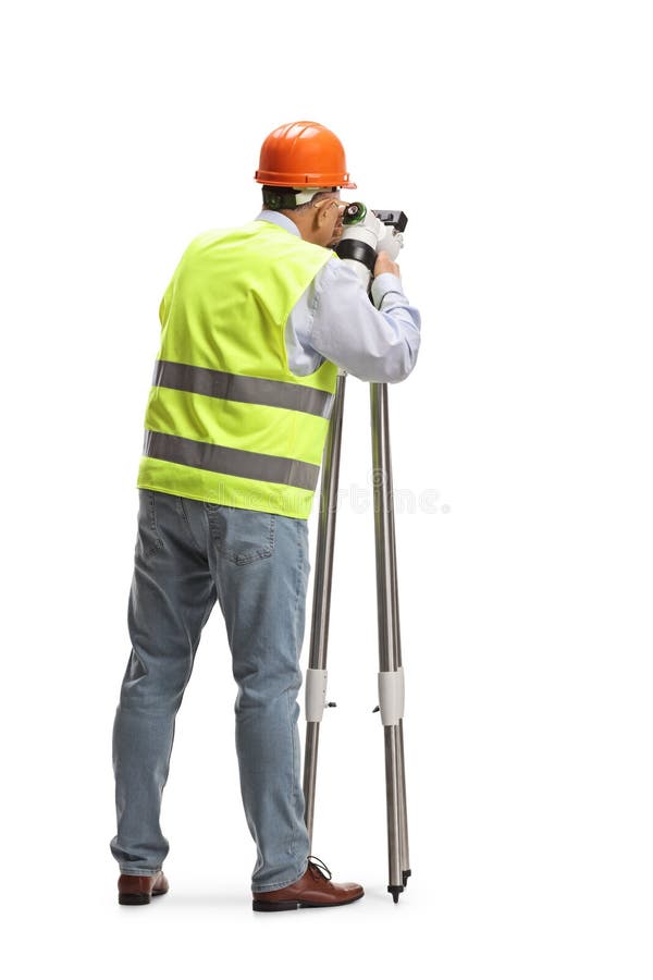 Rear View of a Geodetic Surveyor Using a Measuring Instrument Stock ...