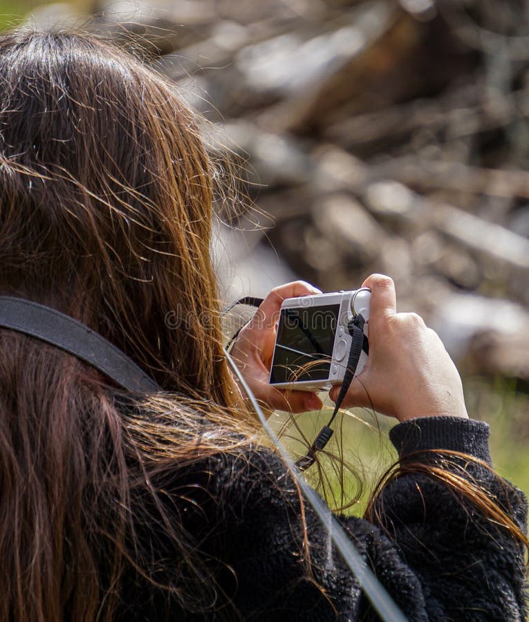 Rear View of a Girl and Her Camera Stock Image - Image of portrait ...