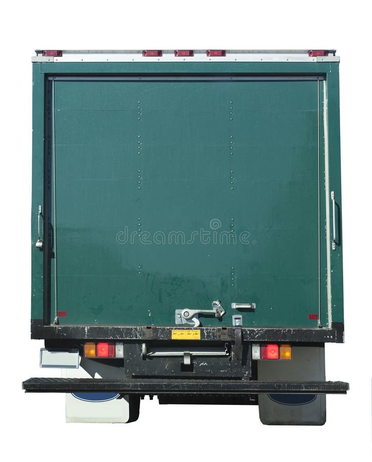 Rear View Green Delivery Truck Stock Photo - Image of isolated, rear ...