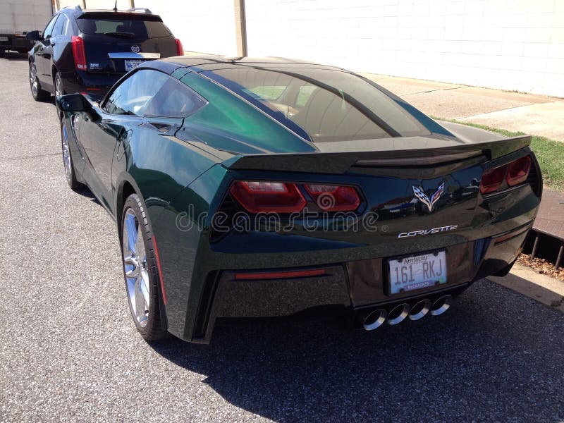 Rear view of Green Vette editorial photography. Image of corvette ...