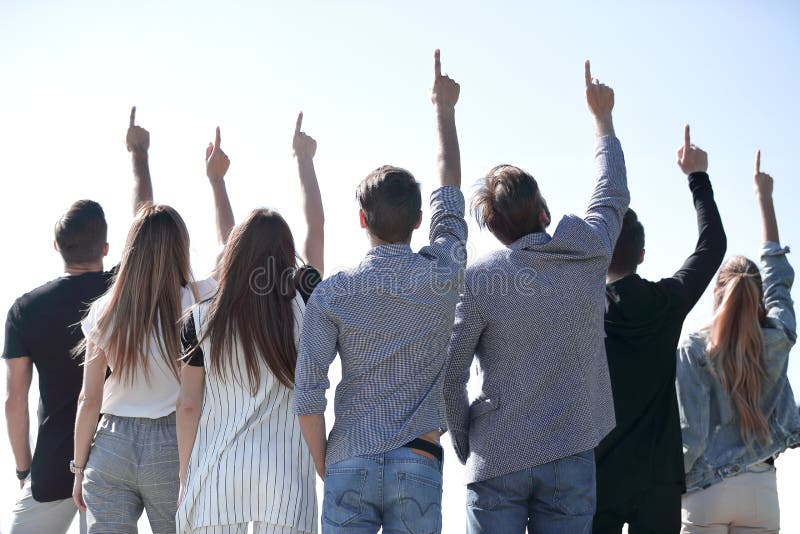 Rear View . a Group of Friends Showing Up at a Copy Space Stock Photo ...