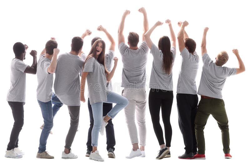 Rear View. a Group of Happy Young People Looking Forward Stock Image ...
