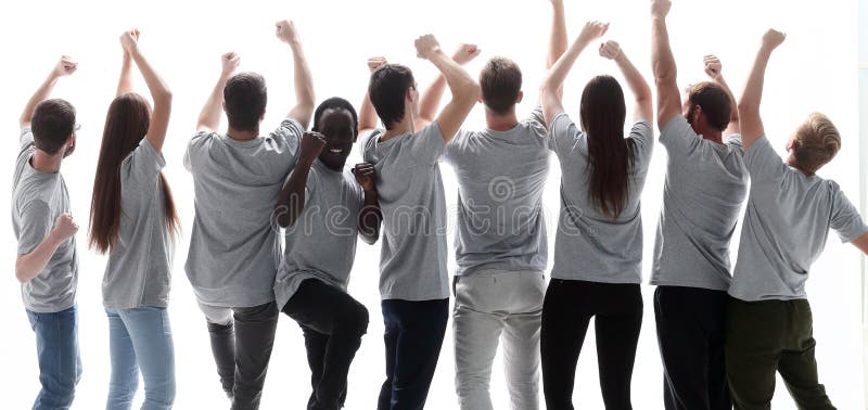 Rear View. a Group of Happy Young People Looking Forward Stock Image ...