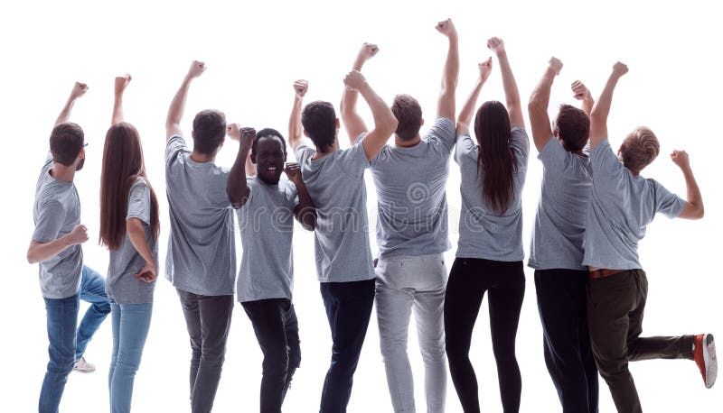 Rear View. a Group of Happy Young People Looking Forward Stock Photo ...