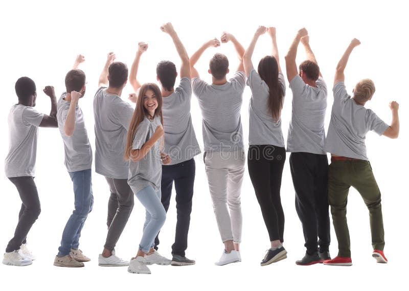 Rear View. a Group of Happy Young People Looking Forward Stock Photo ...