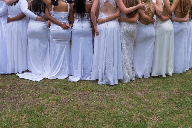 Rear View of Group of Woman Shot Outdoors Stock Photo - Image of team ...