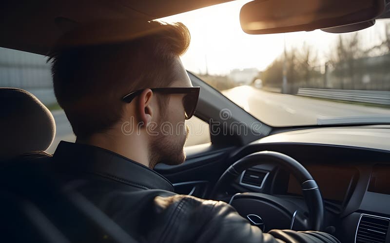 Rear View of Handsome Man Looking Straight while Driving Stock ...