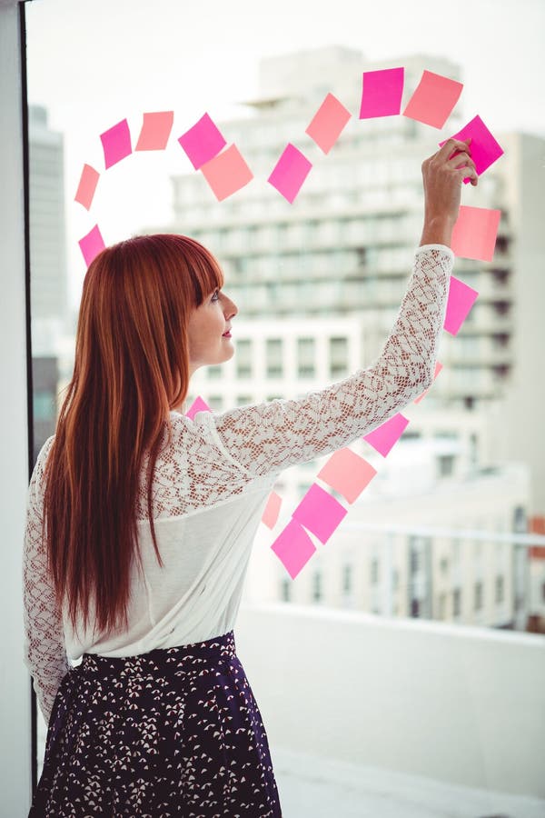 Rear View of a Hipster Woman Doing a Heart in Post-it Stock Image ...