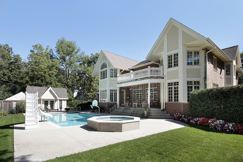 Rear View of Home with Swimming Pool Stock Image - Image of building ...