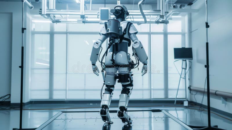 Rear View of a Humanoid Robot Undergoing Testing and Calibration in a ...