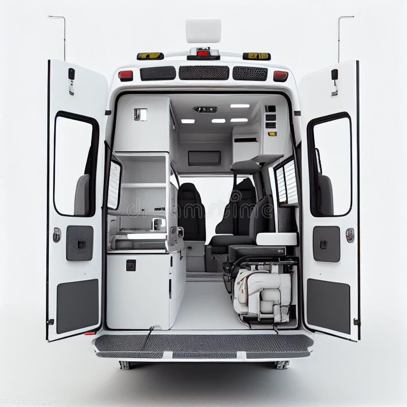 Rear View of the Interior of an Open Ambulance Isolated on a White ...