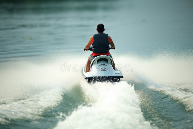 Rear View of Jet Skier with Wake Trail Stock Photo - Image of generated ...