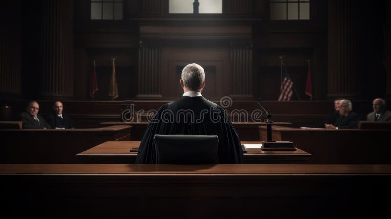 Rear View of a Judge Sitting at the Table in a Courtroom Generative AI ...