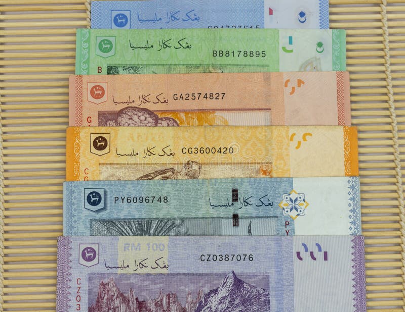 Rear View of Malaysian RM1, RM5, RM10, RM20, RM50 and RM100 Ringgit ...