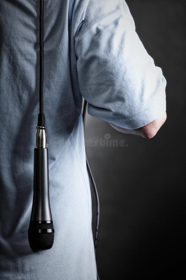 Rear View of Male Back with Microphone Stock Photo - Image of vocal ...